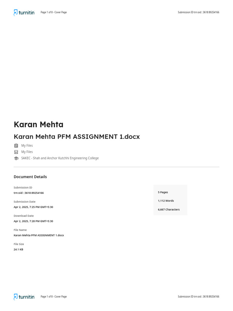 Karan Mehta PFM ASSIGNMENT 1 | PDF | Publishing | Written Communication
