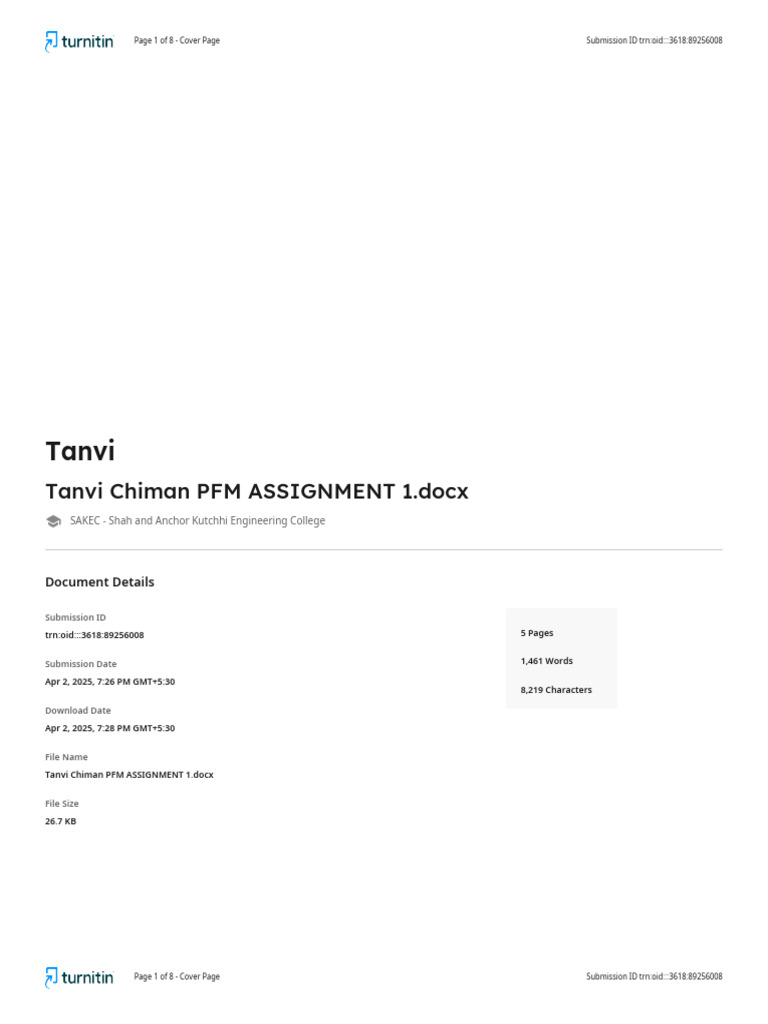 Tanvi Chiman PFM ASSIGNMENT 1 | PDF