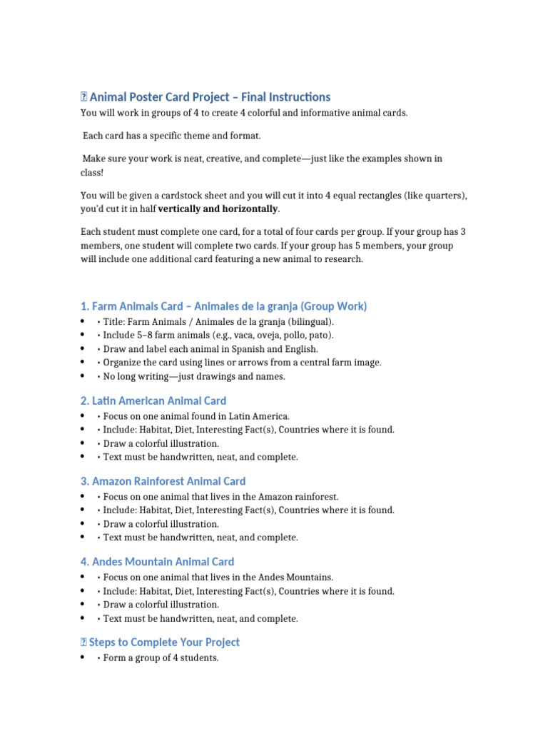 4th Grade Animal Poster Project Guide | PDF