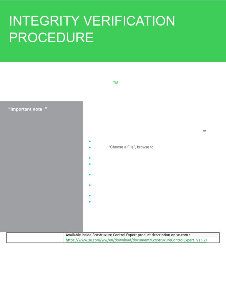 EcoStruxure Control Expert V15.2 Integrity Verification Procedure | PDF | Verification And ...