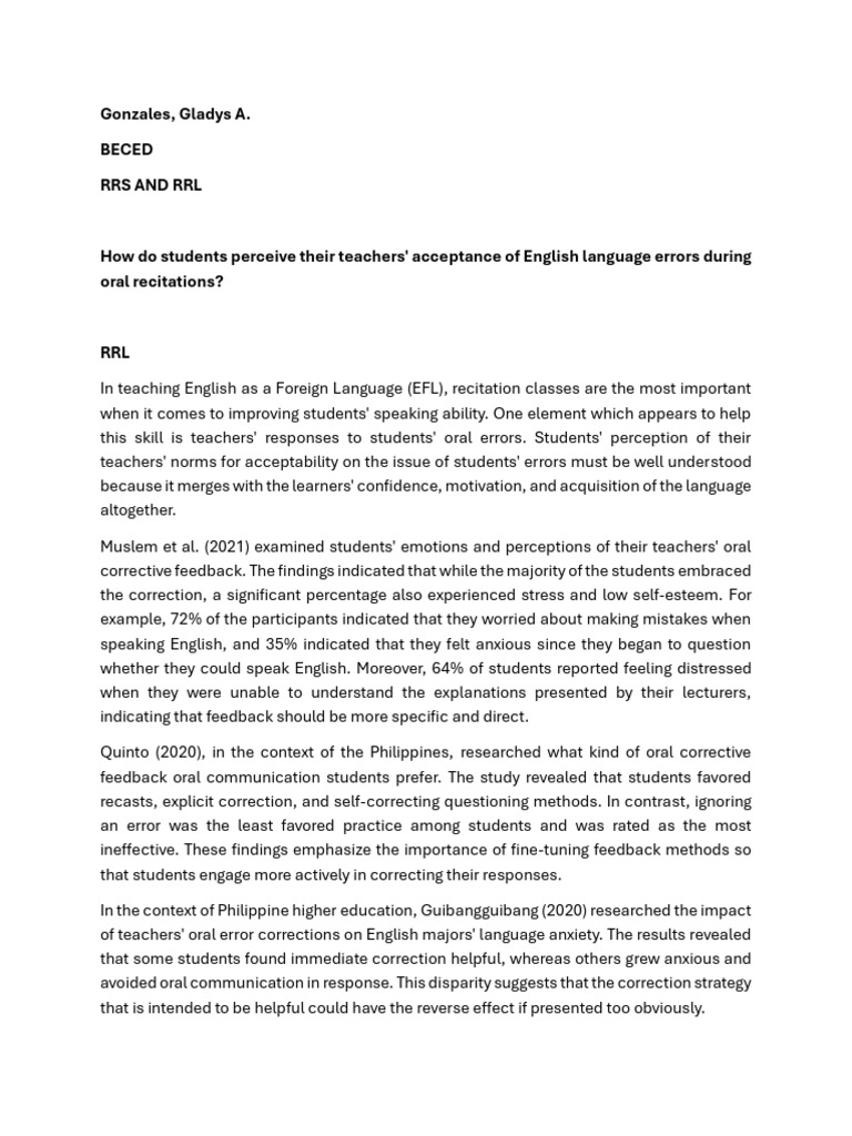 Gonzales RRL and RRS AR | PDF | English As A Second Or Foreign Language ...