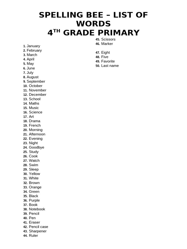 Spelling Bee - 4th Prim | PDF