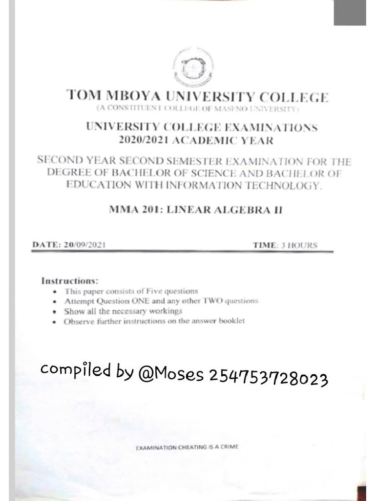 MMA 201 PAST PAPERS Compiled by MOSES | PDF