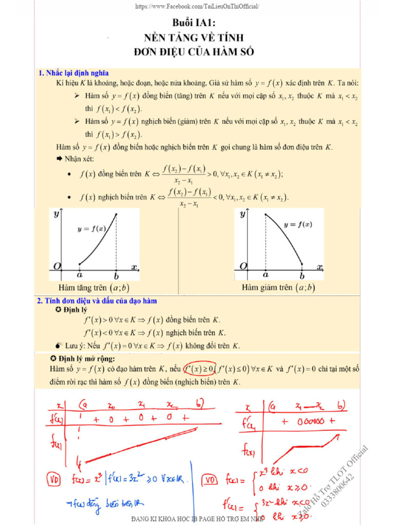 (Bản viết tay) IA1 - Nền tảng về tính đơn điệu của hàm số | PDF