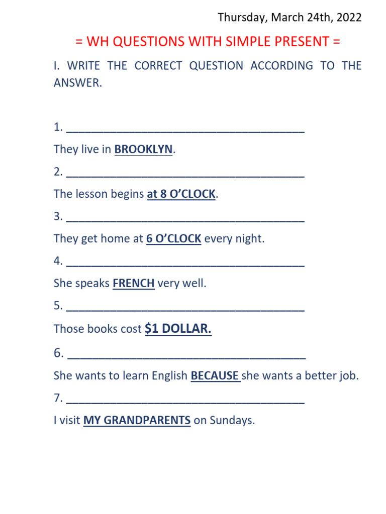 WH Questions With Simple Present | PDF