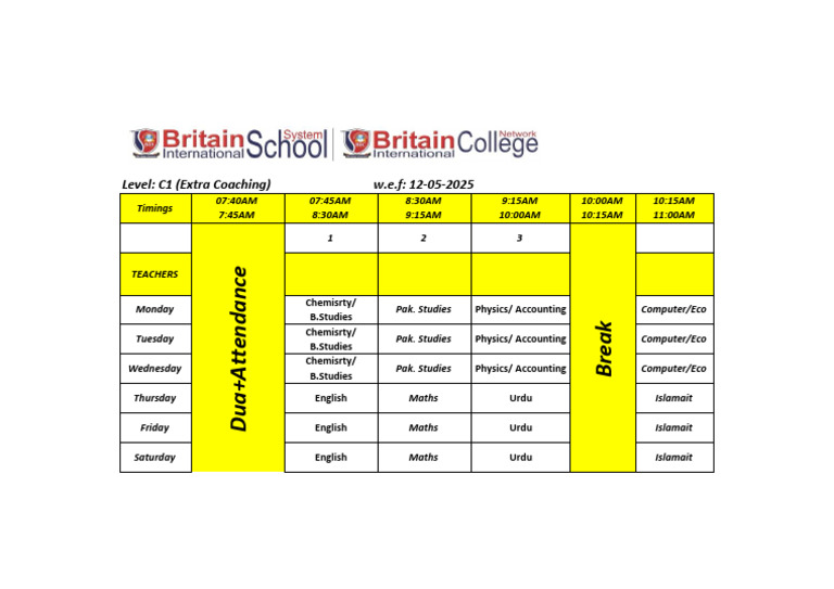 Time Table (Extra Coaching) | PDF