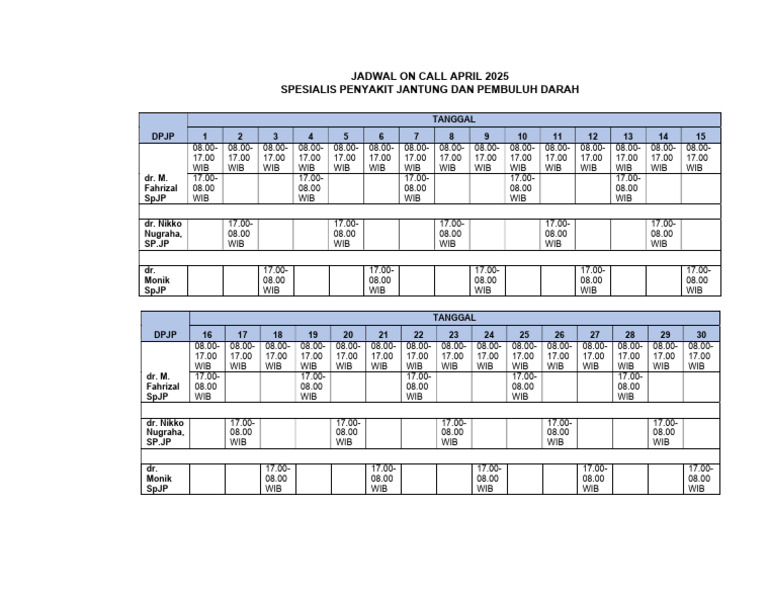 Jadwal On Call April 2025 | PDF
