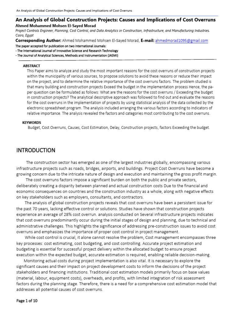 Causes of Cost Overruns in Construction | PDF | Cost Accounting | Budget