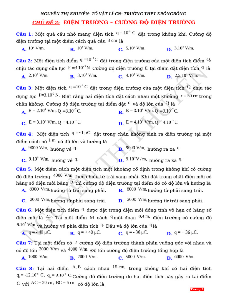 Chu de 2 Dien Truong Cuong Do Dien Truong Hs | PDF