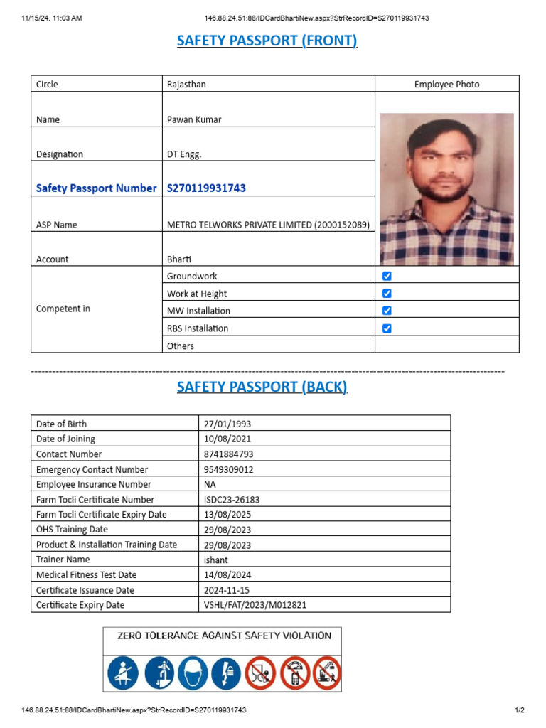 Safety Passport Template for Employees | PDF