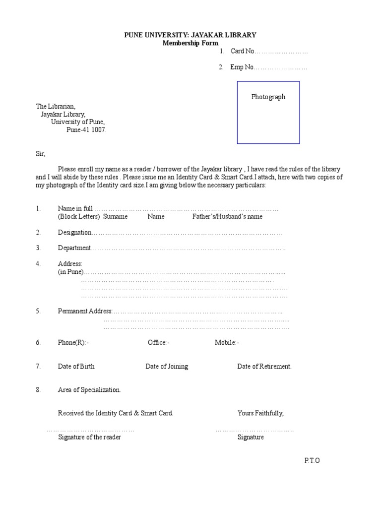Jayakar Library Membership Form | PDF | Smart Card | Document