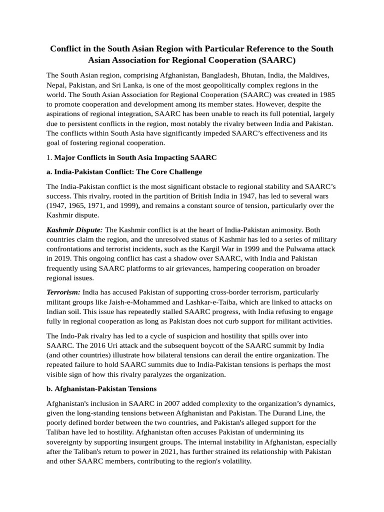 SAARC's Challenges Amid South Asian Conflicts | PDF | South Asia