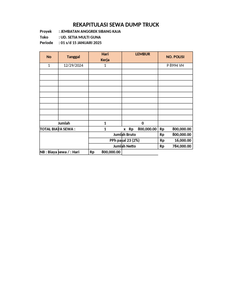Dumptruck Sibang Kaja Januari 2025 | PDF