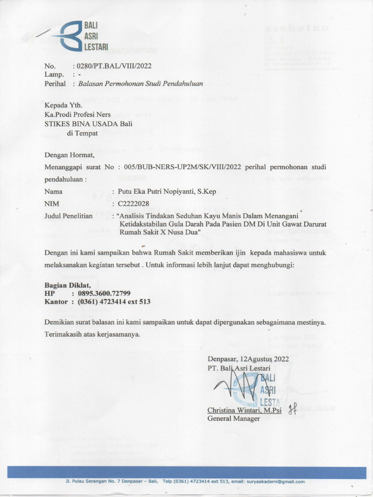 219. Surat Balasan Permohonan Studi Pendahuluan an Putu Eka Putri ...