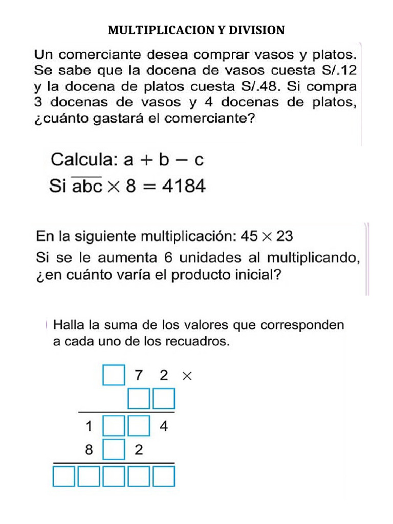 Multiplicacion y Division de Naturales I | PDF