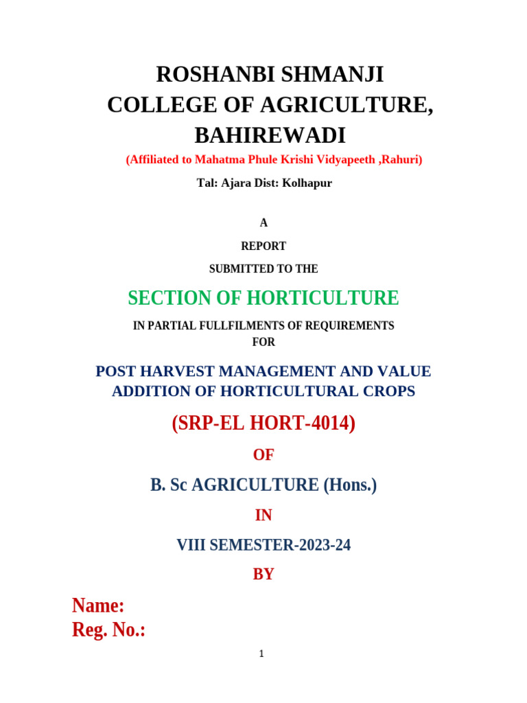 PHT horti module report | PDF | Inventory | Sanitation