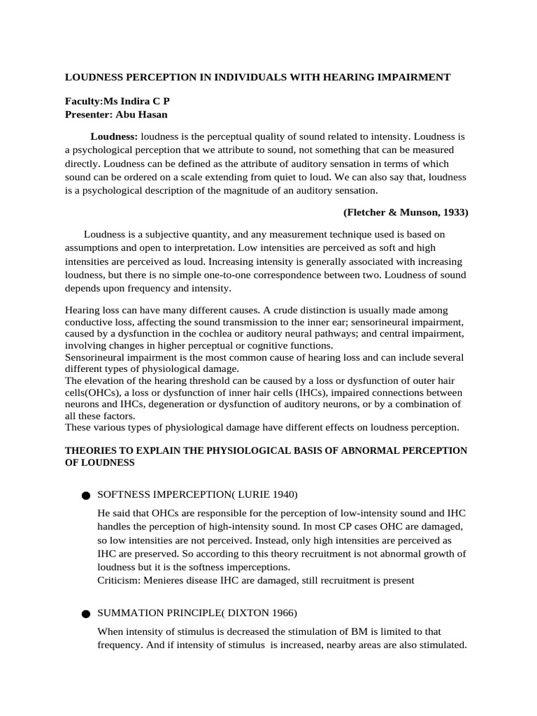 Loudness Perception in Hearing Impairment | PDF | Hearing | Hearing Loss