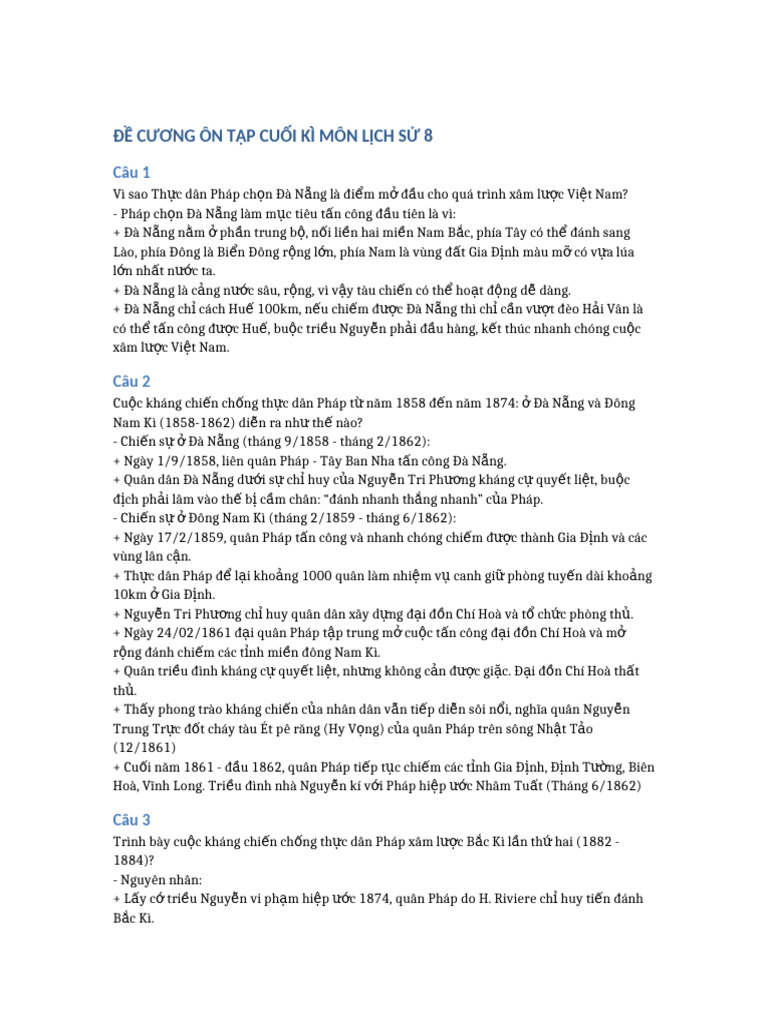 De Cuong Lich Su 8 | PDF