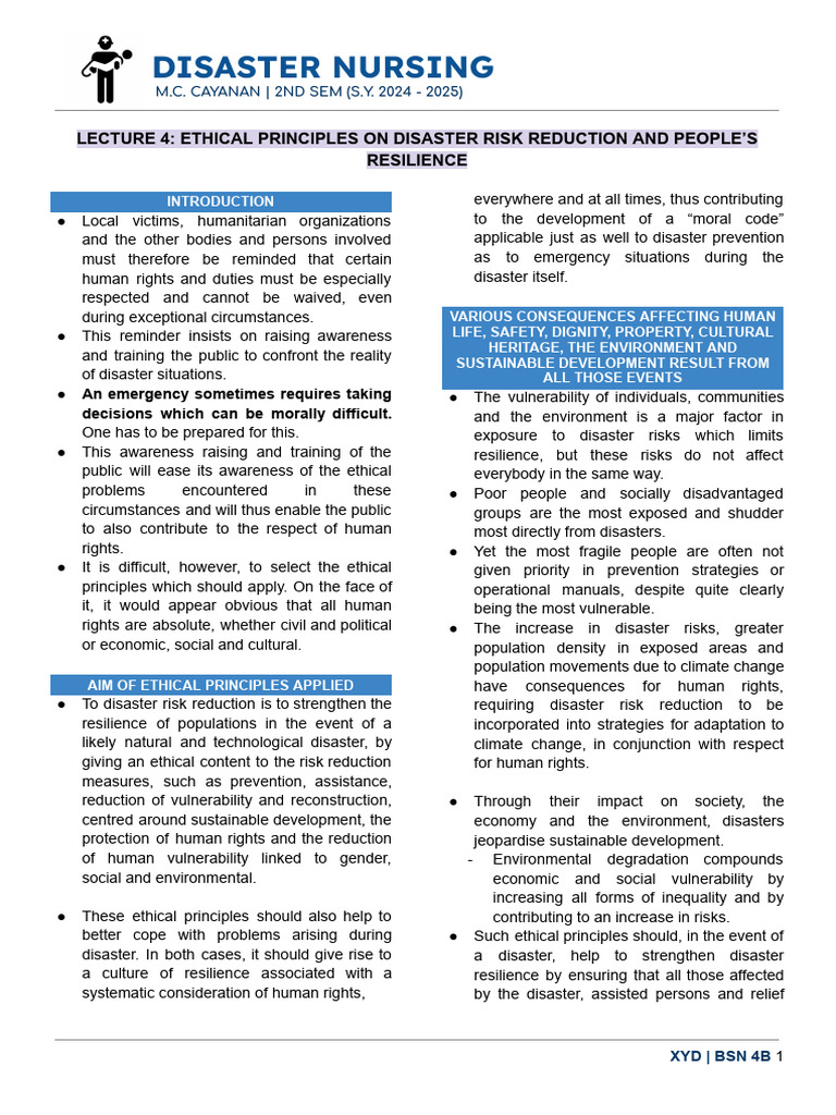 Ethical Principles in Disaster Nursing | PDF | Disaster Risk Reduction ...