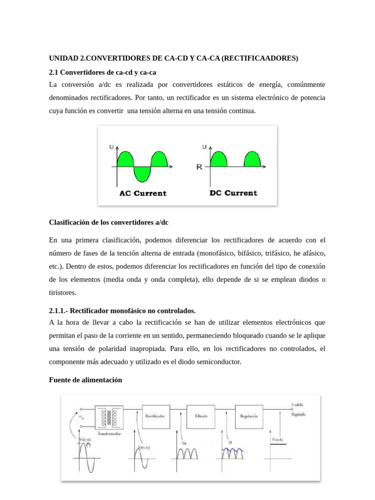 Unidad 2 Convertidores de Ca | PDF | Rectificador | Corriente continua