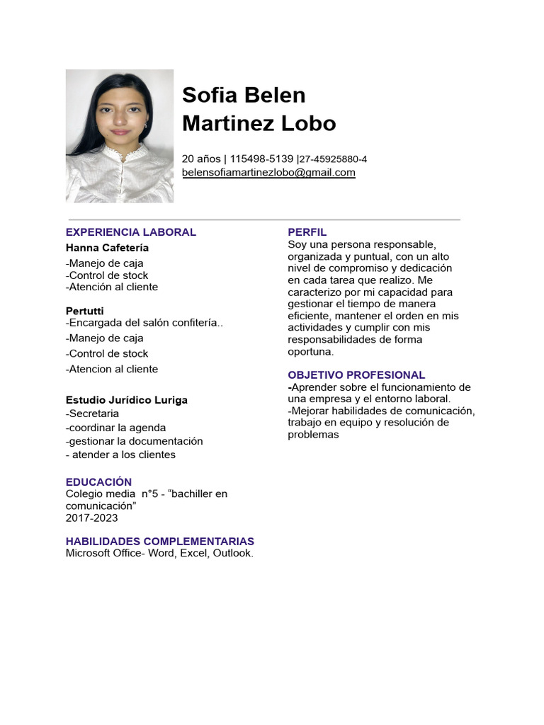 Curriculum Sofia Martinez | PDF