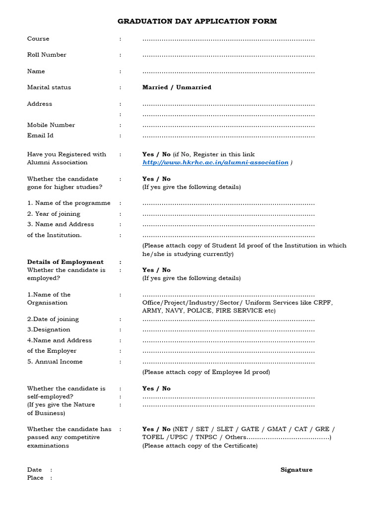 Graduation Day Application Form | PDF