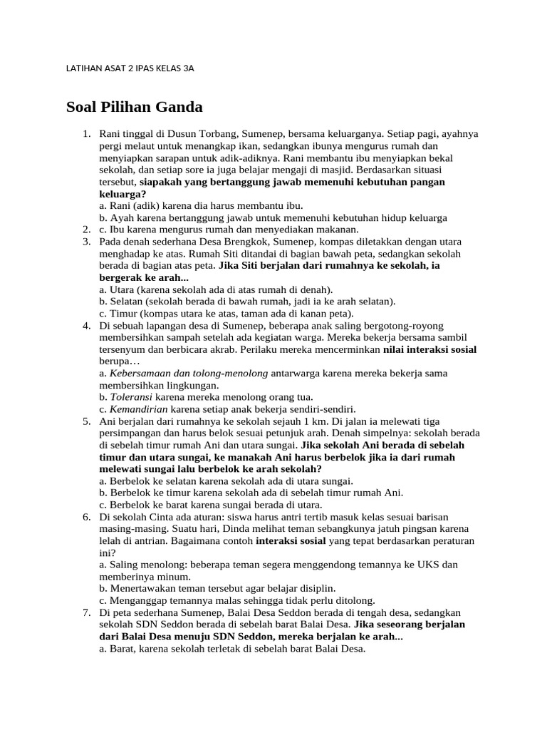 Latihan Asat 2 Ipas Kelas 3a | PDF