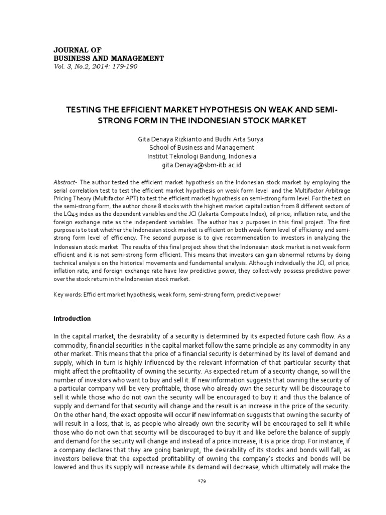 Testing The Efficient Market Hypothesis On Weak and Semi Strong Form in ...