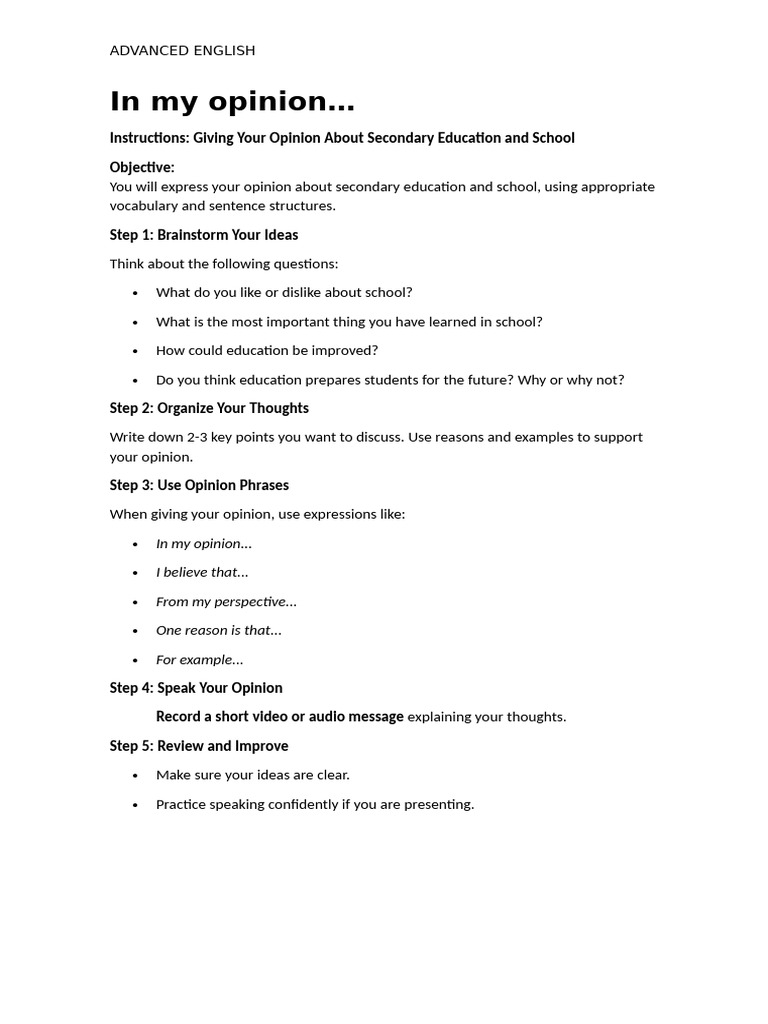 In My Opinion-Instructions | PDF