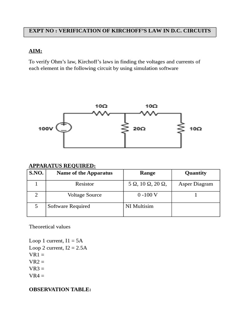 Verify KVL EXP 3 | PDF