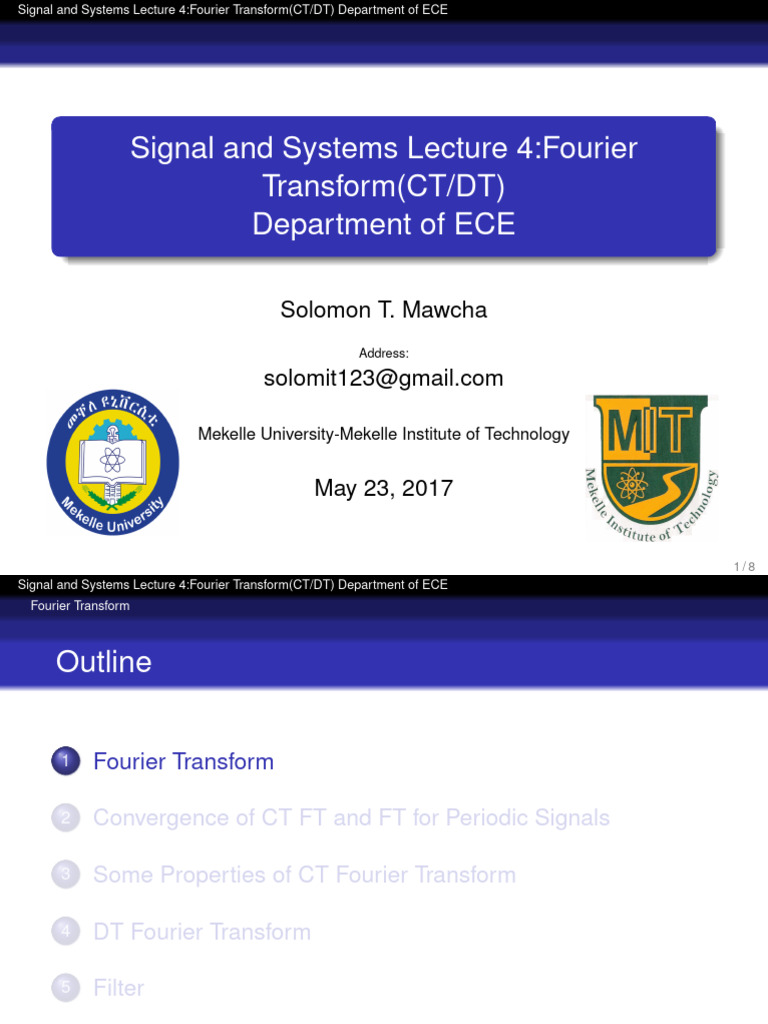 Fourier Transform in Signals and Systems | PDF | Filter (Signal ...