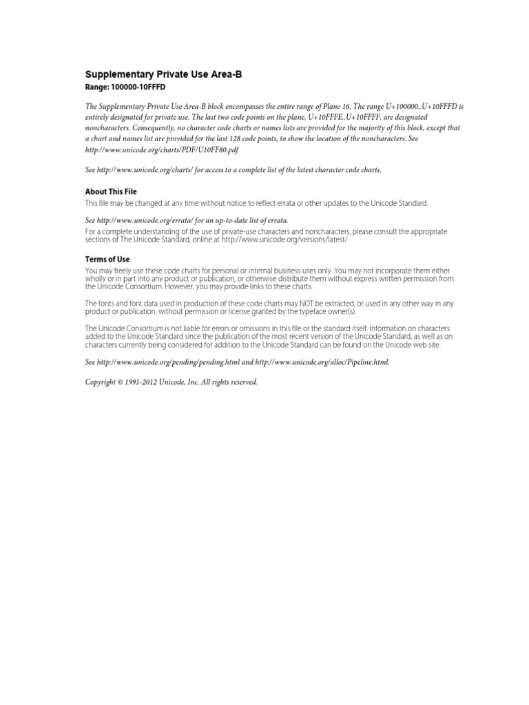 Supplementary Private Use Area-B: Range: 100000-10FFFD | PDF