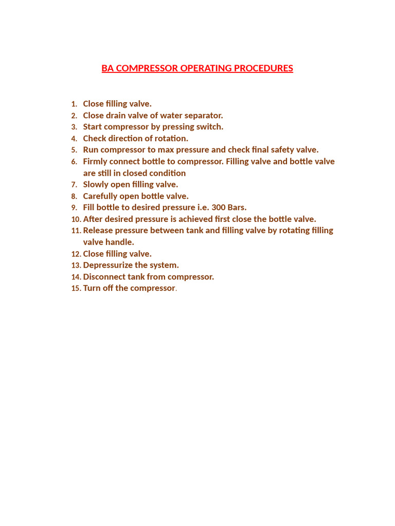 Ba Compressor Operating Procedures | PDF