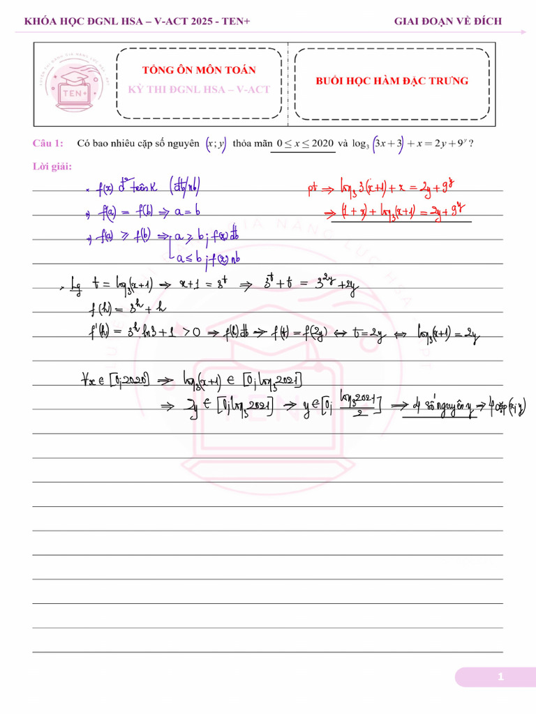 Buoi Hoc Tong On Ham Dac Trung Mu Logarit Ban Viet Tay PDF | PDF