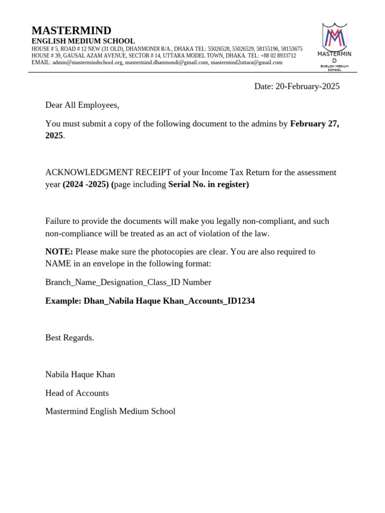 Acknowledgement Notice For Employees - (1) | PDF