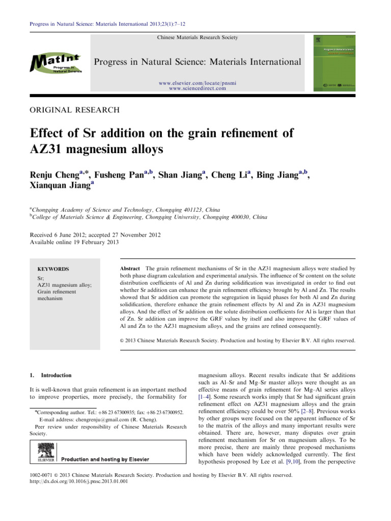Effect of SR Addition On The Grain Refinement of A | PDF | Phase ...