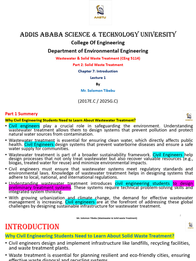 Chapter 7 Lecture 1 Wastewater & Solidwaste Treatment | PDF | Waste ...