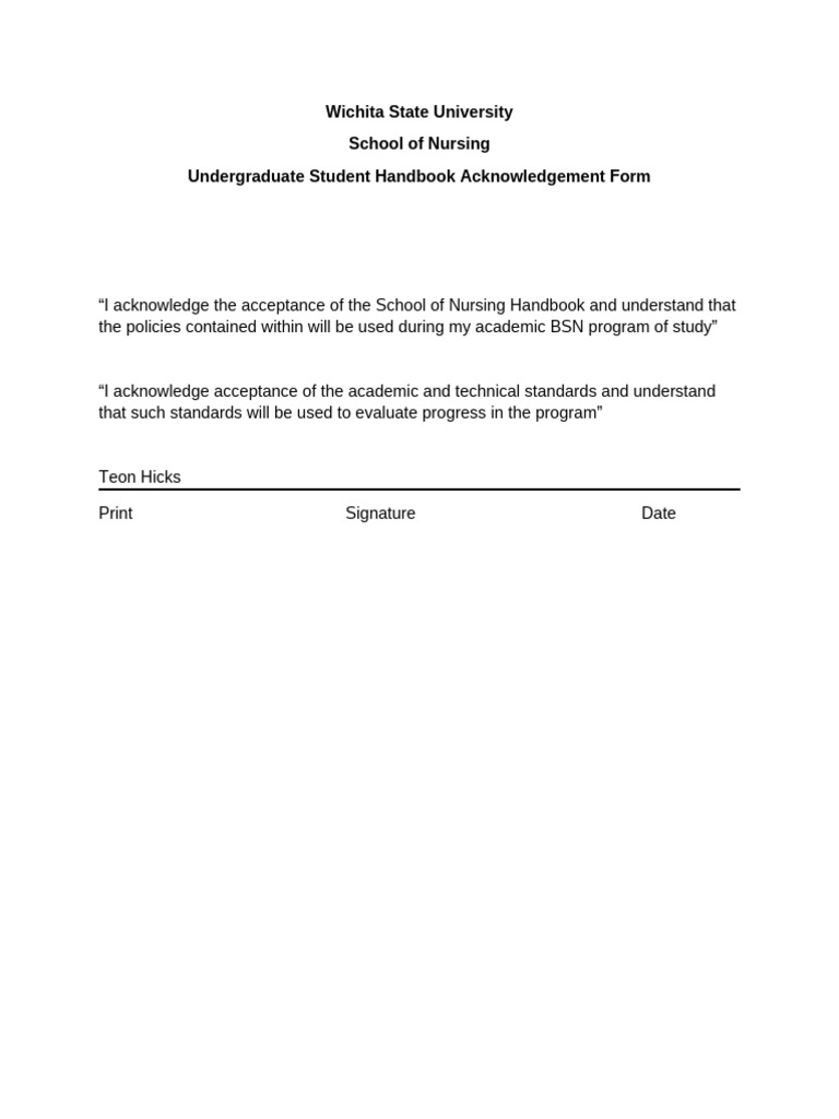 Handbook Acknowledgement Form | PDF