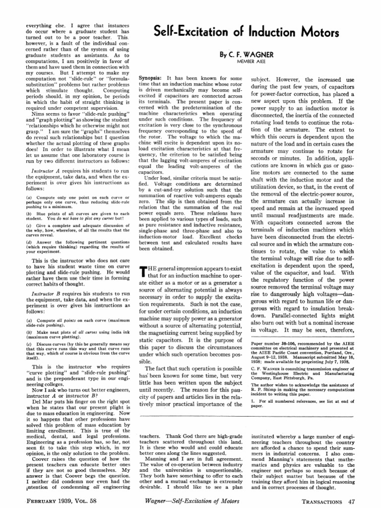 Self Excitation of Induction Motors | PDF | Capacitor | Electrical ...