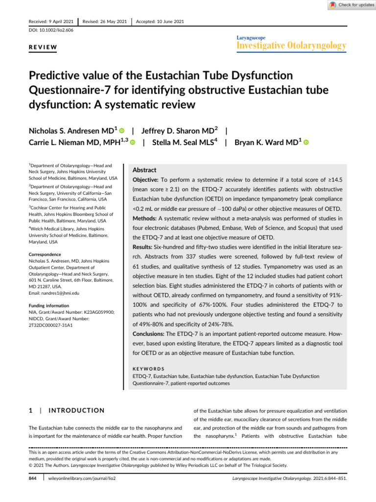 Laryngoscope Investig Oto - 2021 - Andresen - Predictive Value of The ...