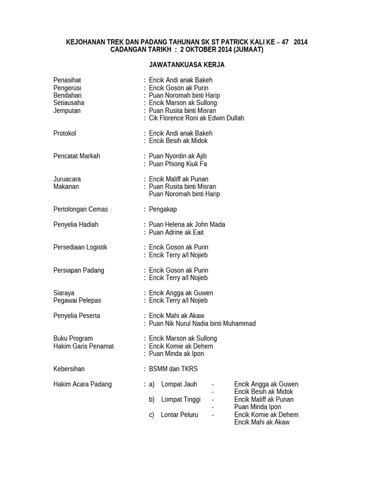 J.kuasa kerjaKEJOHANAN TREK DAN PADANG TAHUNAN SK ST PATRICK KALI KE | PDF