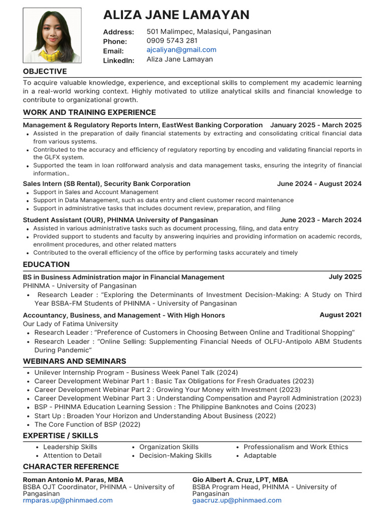 RESUME - Lamayan, Aliza Jane Calibuzo | PDF | Business | Cognition