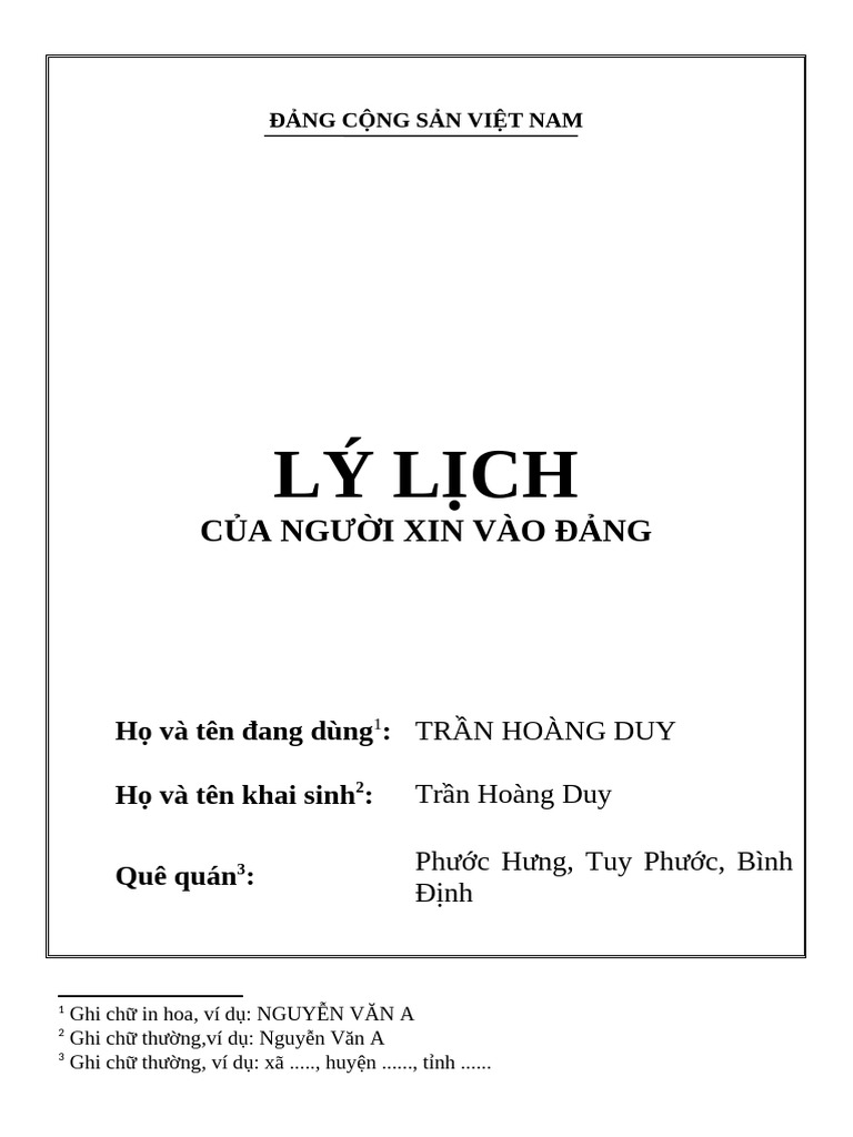 File Huong Dan Viet Ly Lich Cua Nguoi Xin Vao Dang | PDF