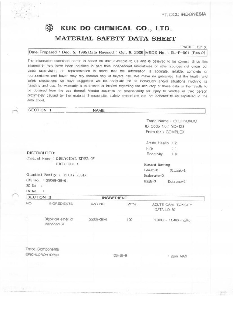 MSDS Epoxy Resin YD - 128 | PDF