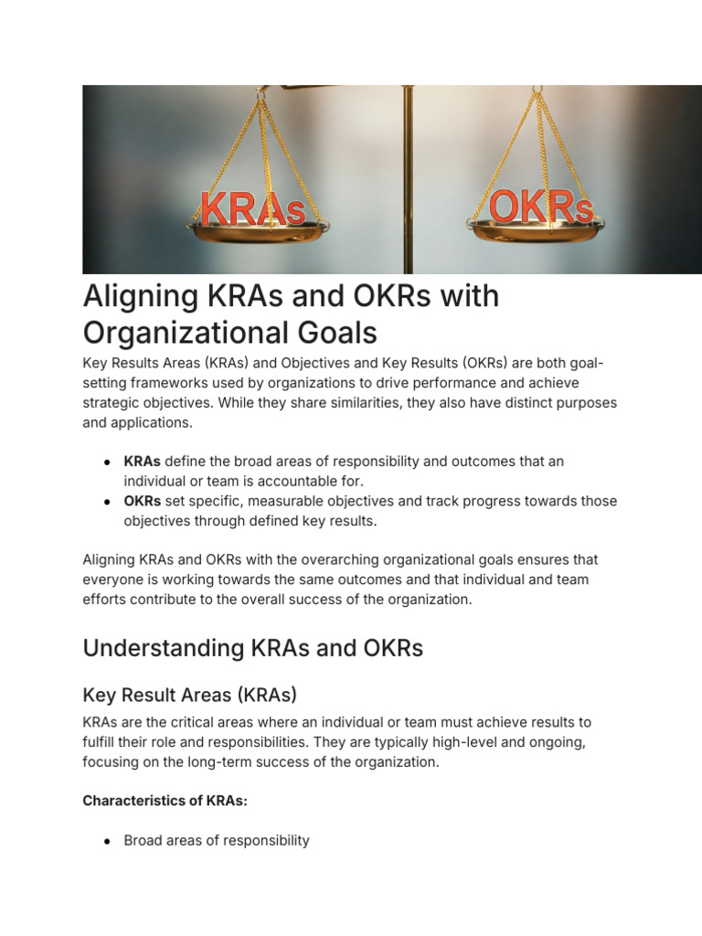 Aligning KRAs and OKRs With Organizational Goals | PDF | Goal | Goal ...