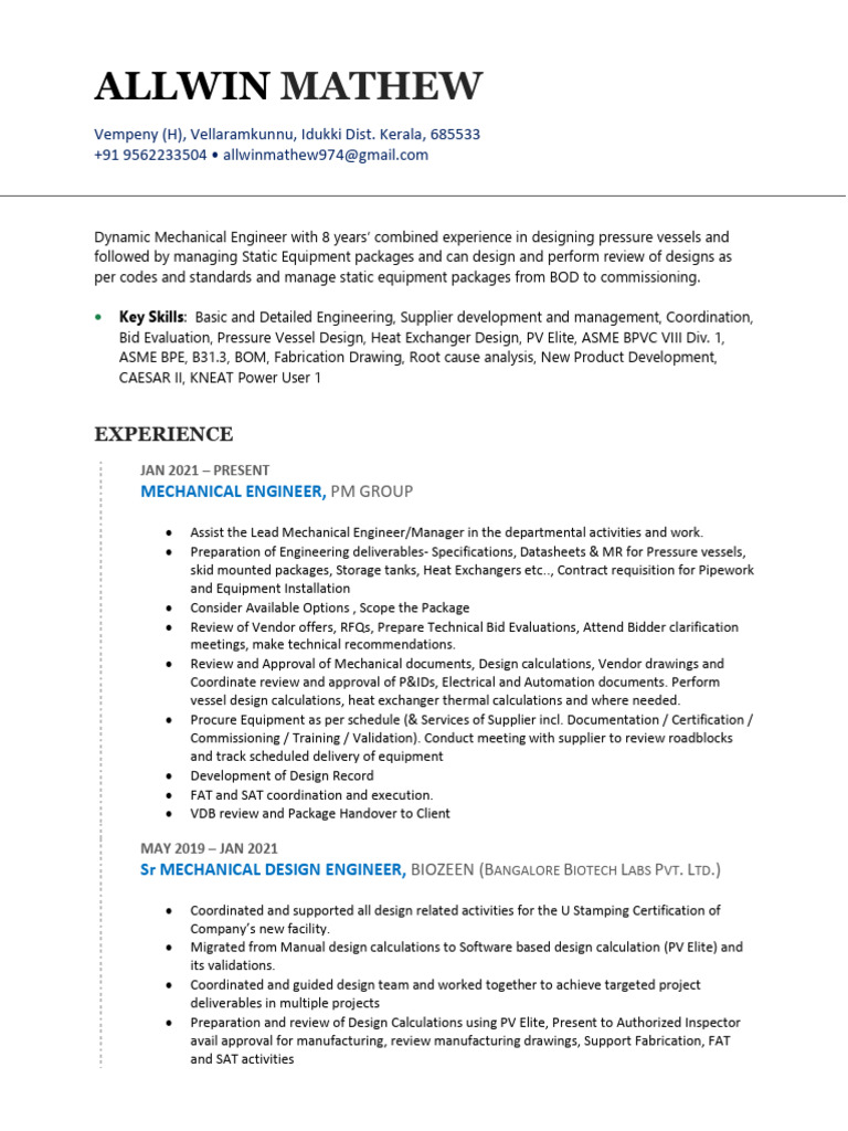 Mathew Allwin CV Mar 2025 - 1 | PDF | Mechanical Engineering