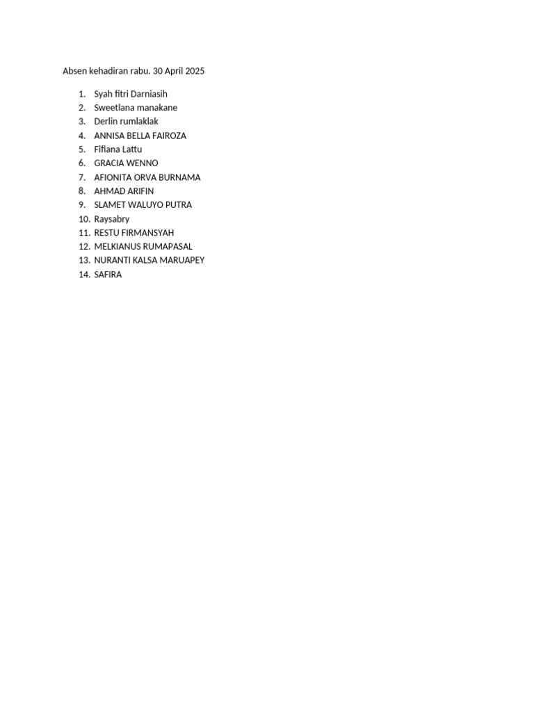Absen Kehadiran Rabu | PDF