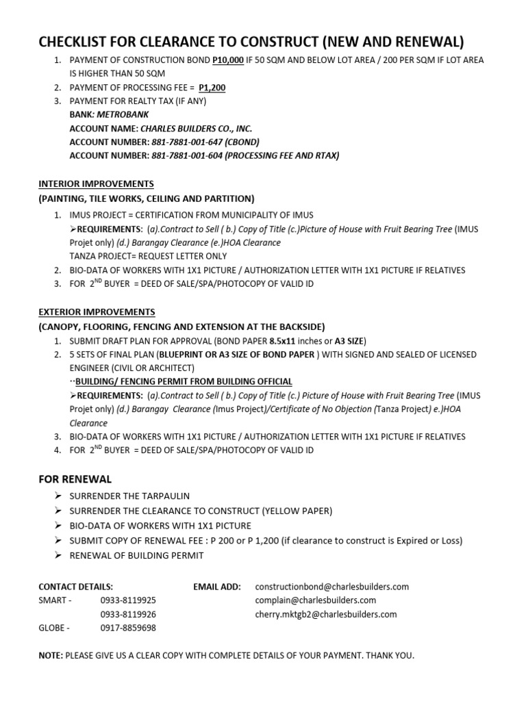 New-Checklist For Clearance To Construct New and Renewal | PDF