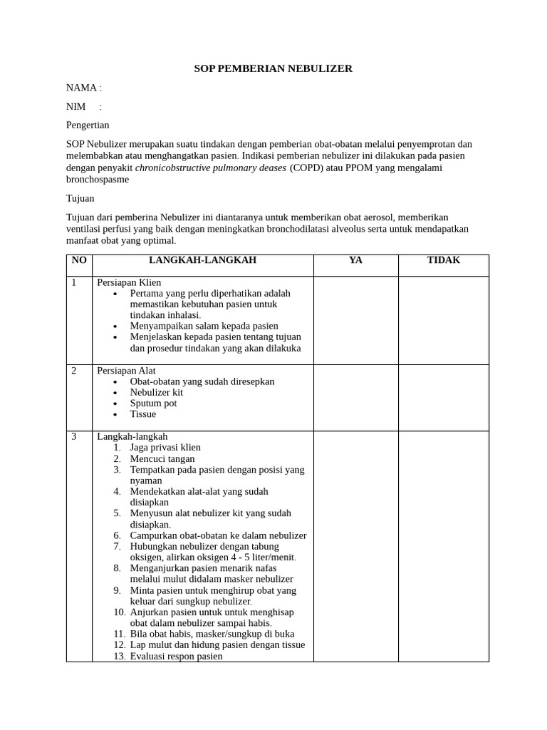 Sop Pemberian Nebulizer | PDF