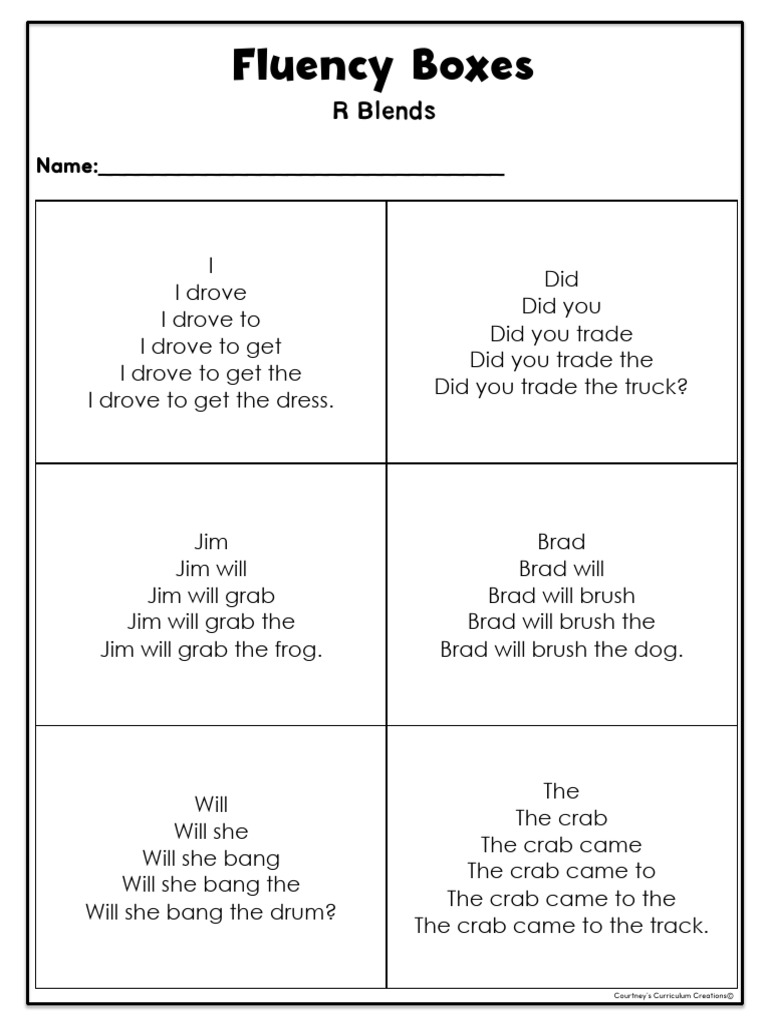 R Blend Fluency Sentences | PDF